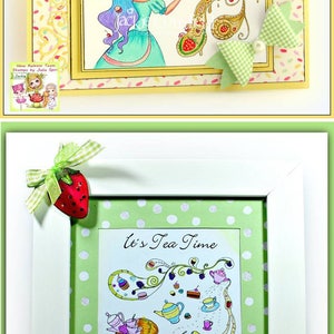 Coloring Page, Digital Stamp, Digi, Tea, Cake, Cup, Teapot, Girl ...