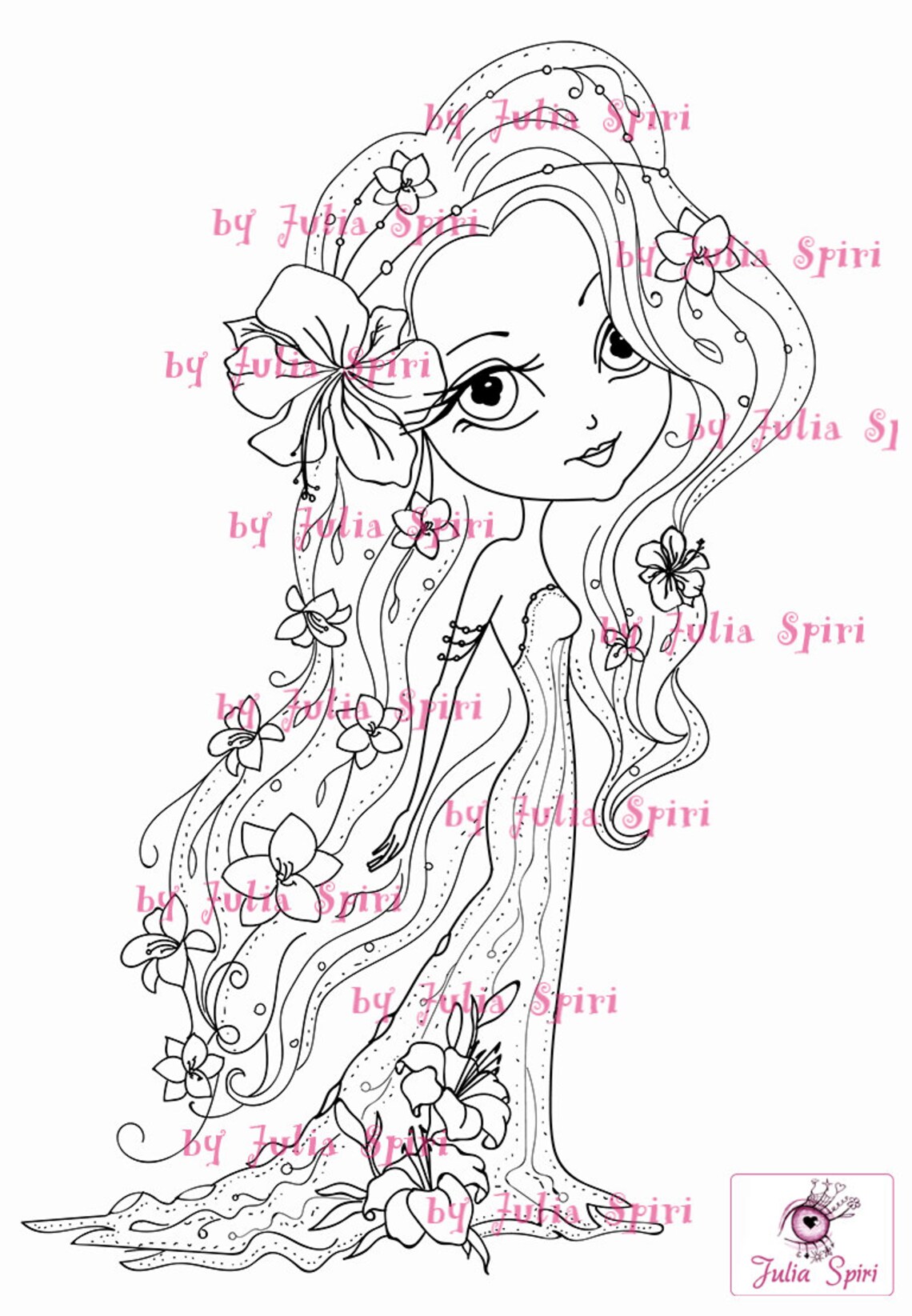 Digital Stamps Digi Stamp Coloring Pages Girl Stamp Flower | Etsy Australia