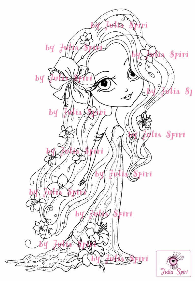 Digital Stamps Digi Stamp Coloring Pages Girl Stamp Flower | Etsy Australia