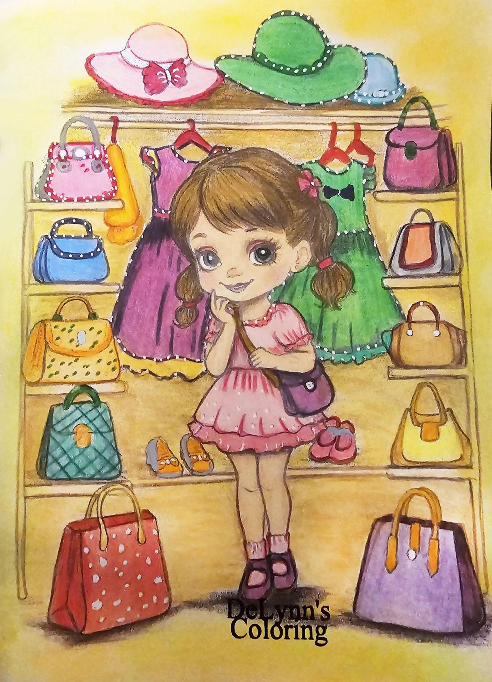Grayscale Coloring Page, Little Girl and Her Closet. Coquette's Dilemma ...