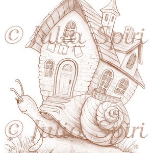 Grayscale Coloring Page, Whimsy, Fun Drawing. the Snail House - Etsy