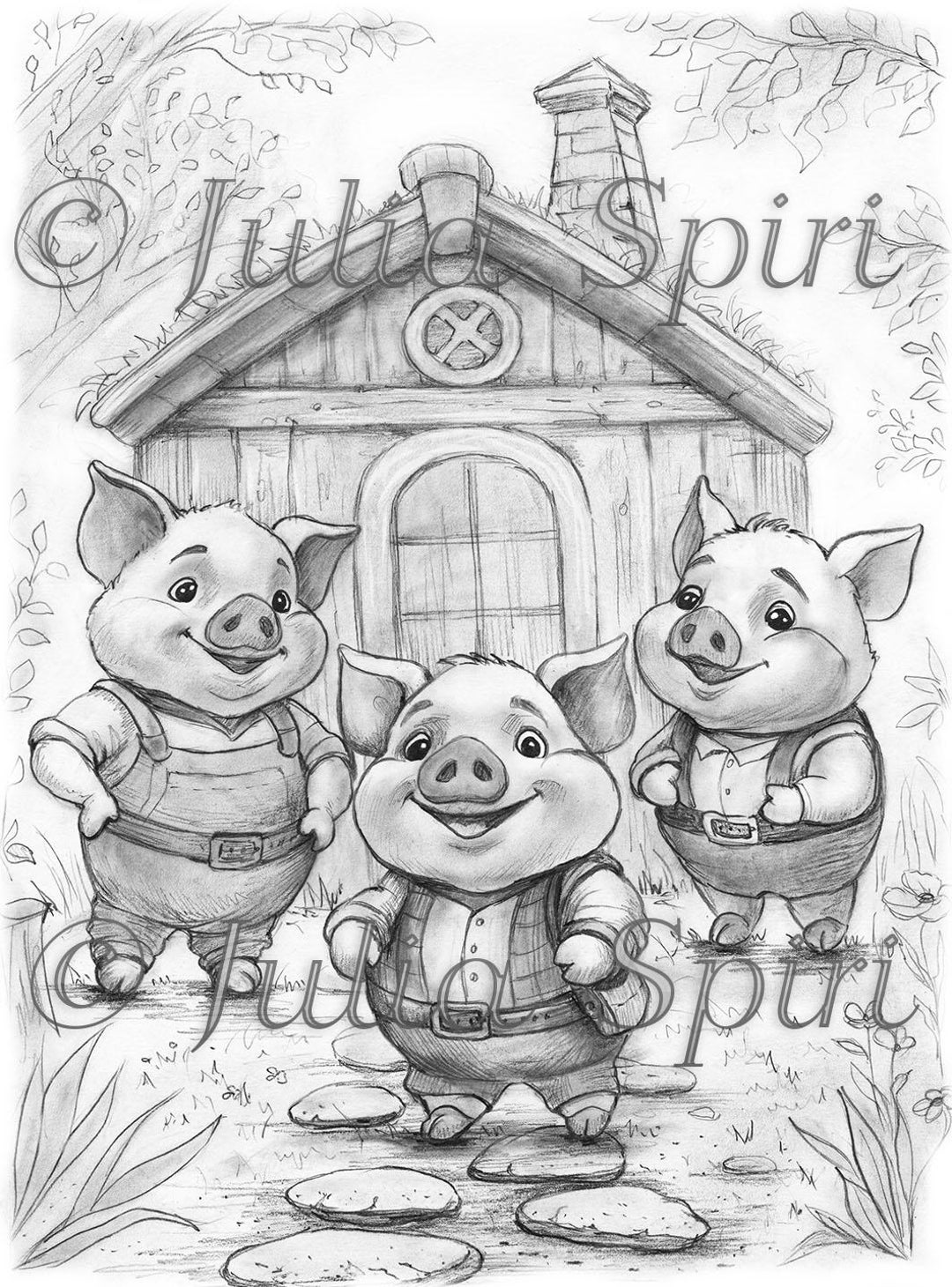 Grayscale Coloring Page, Fairy Tale. the Three Little Pigs - Etsy