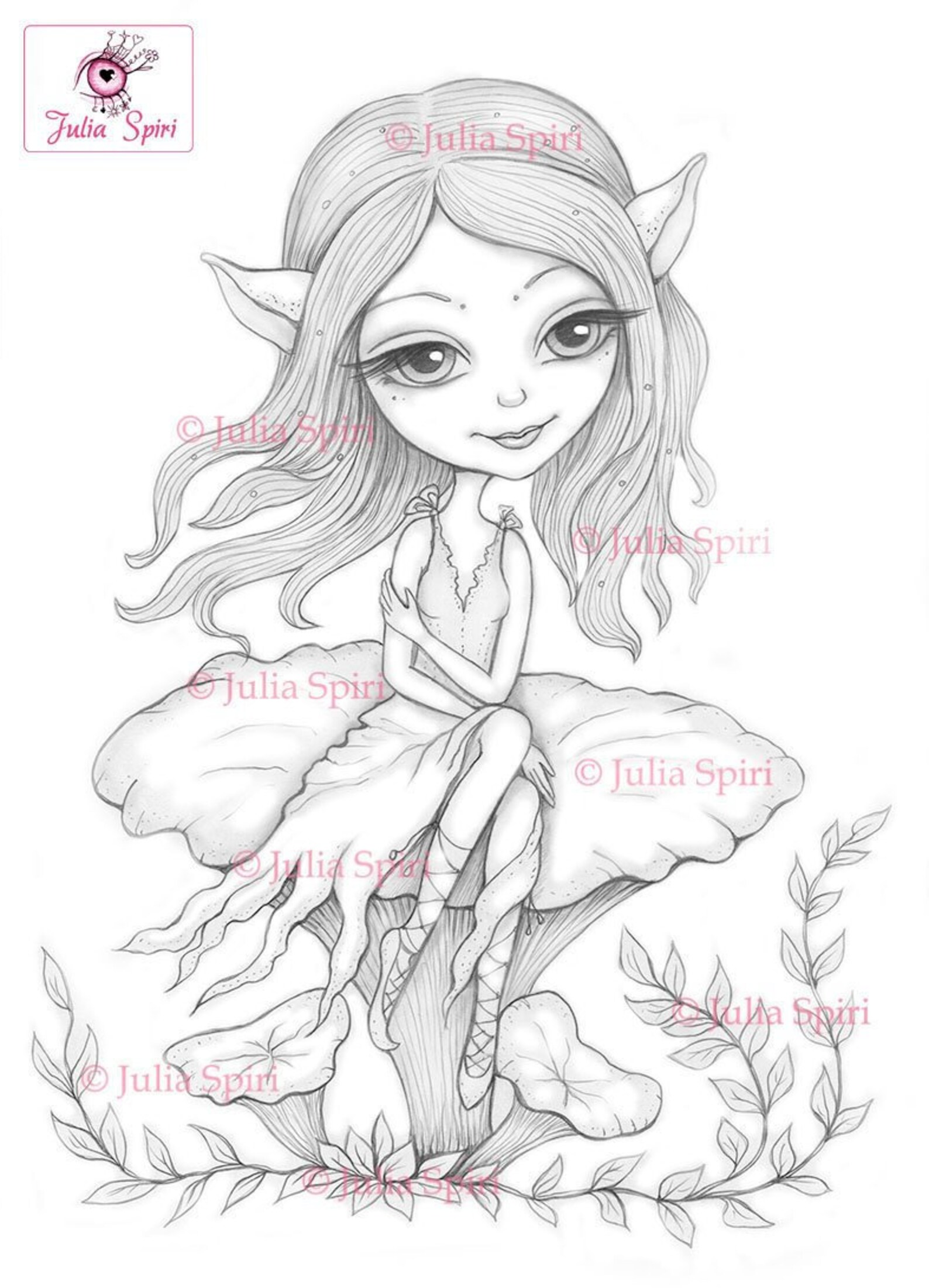 Elf Coloring Page Digital Stamp Digi Girl Nature Critter - Etsy