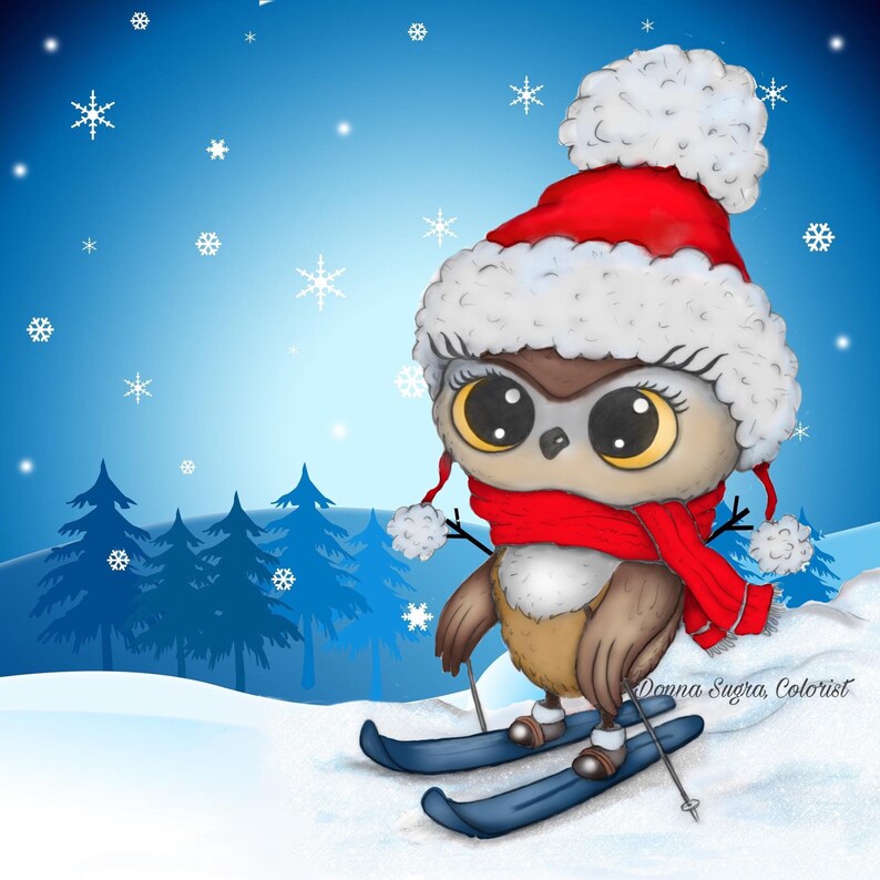 Coloring Page Digital Stamp Digi Cute Bird Winter Snow - Etsy Canada