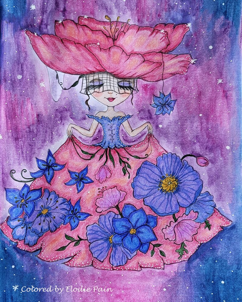 Coloring Pages Digital Stamp Digi Girl Flowers Fantasy - Etsy