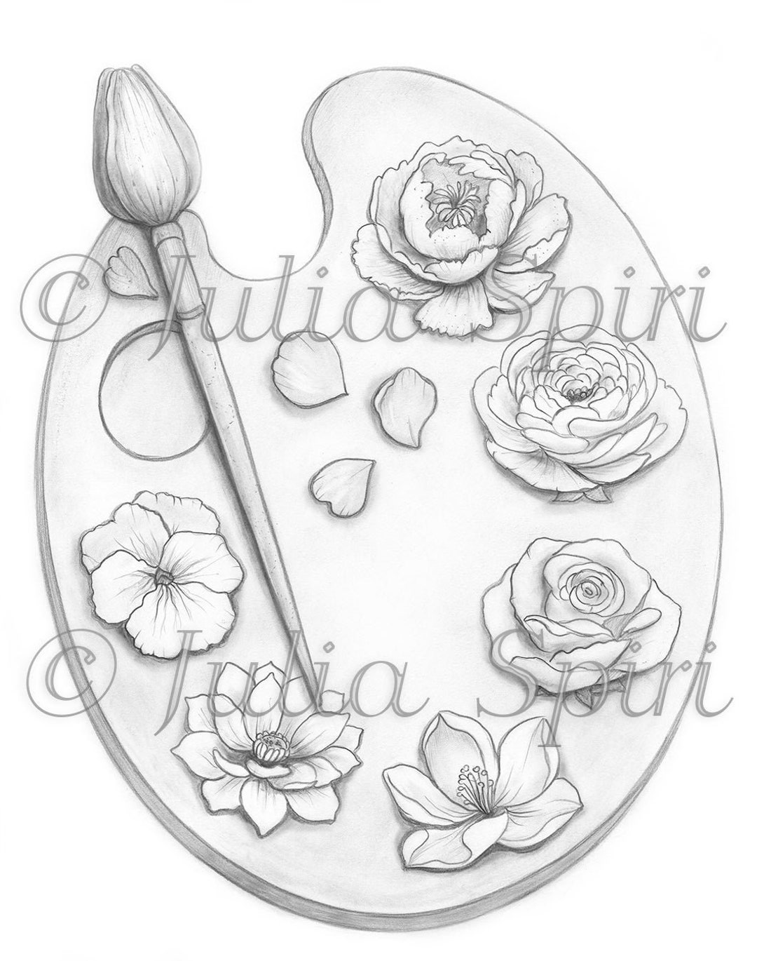 Grayscale Coloring Page, Whimsy Flowers in Color Palette. the Flower ...