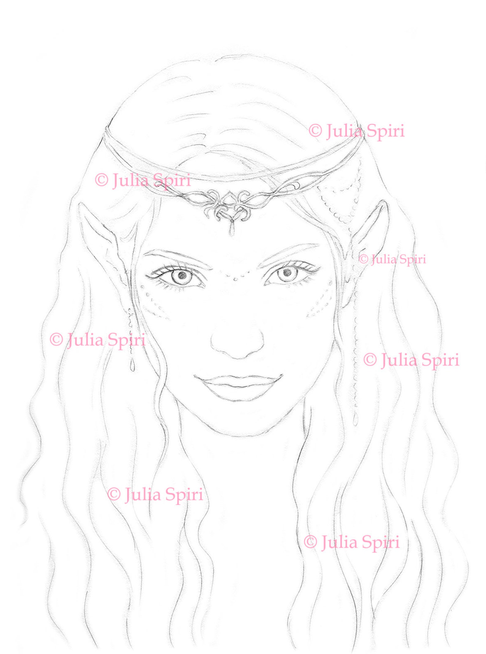 Coloring Page Digital Stamp Digi Elf Portrait Elves Green - Etsy