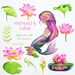 Mermaid & Lotus Watercolor Clipart, Siren, Wedding Flowers Invitation ...