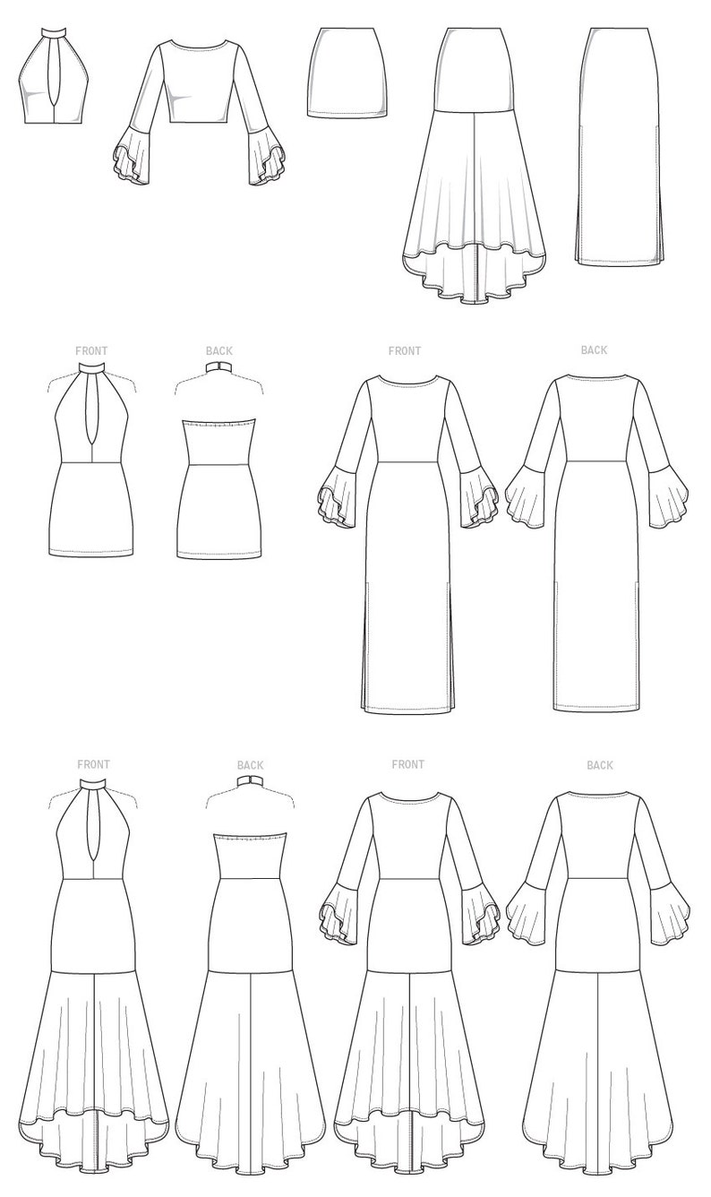 Misses' Column and Trumpet Dresses With Bodice and Sleeve Variations ...