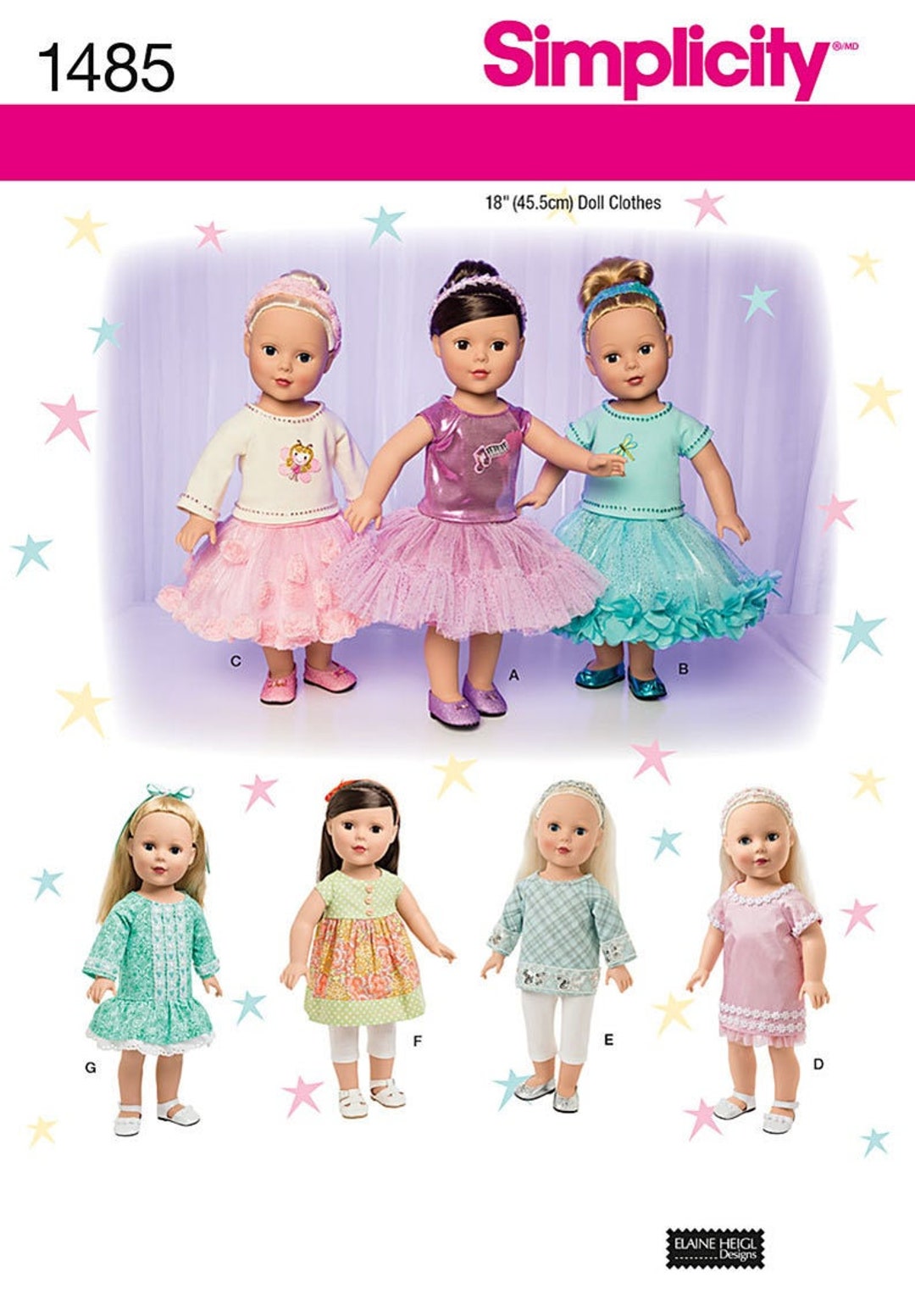 18" Doll Clothes With Trim Variations Simplicity Sewing Pattern 1485 ...