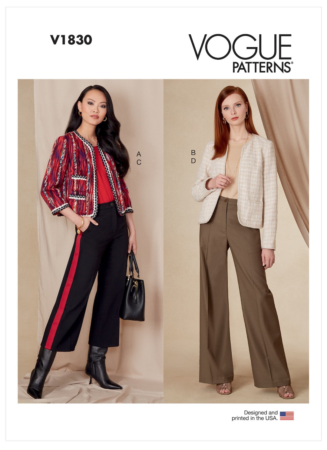 Misses Jacket and Pants Vogue Sewing Pattern V1830 Uncut, FF - Etsy