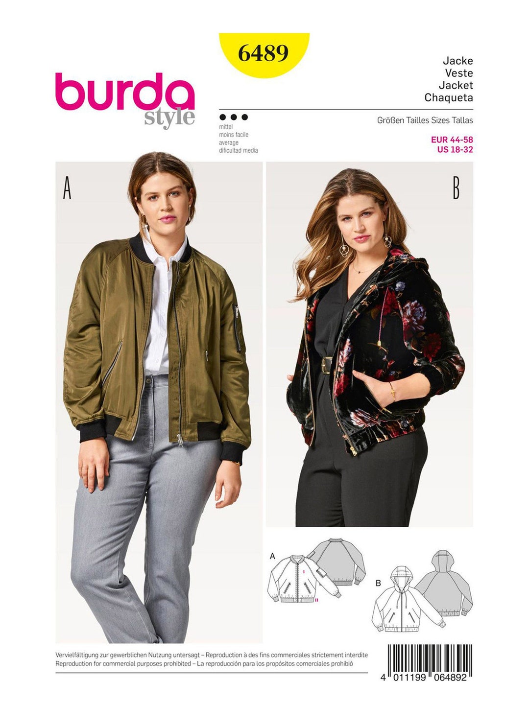 Misses' Hooded Jacket Burda Style Sewing Pattern 6489 Uncut, FF - Etsy