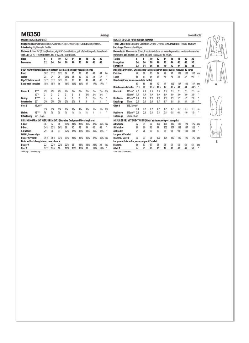 Misses Blazer and Vest by Melissa Watson Mccall's Sewing Pattern M8350 ...