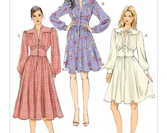 Vogue Pattern 9076, Misses' Gathered Dress With Bishop Sleeves, Sizes ...