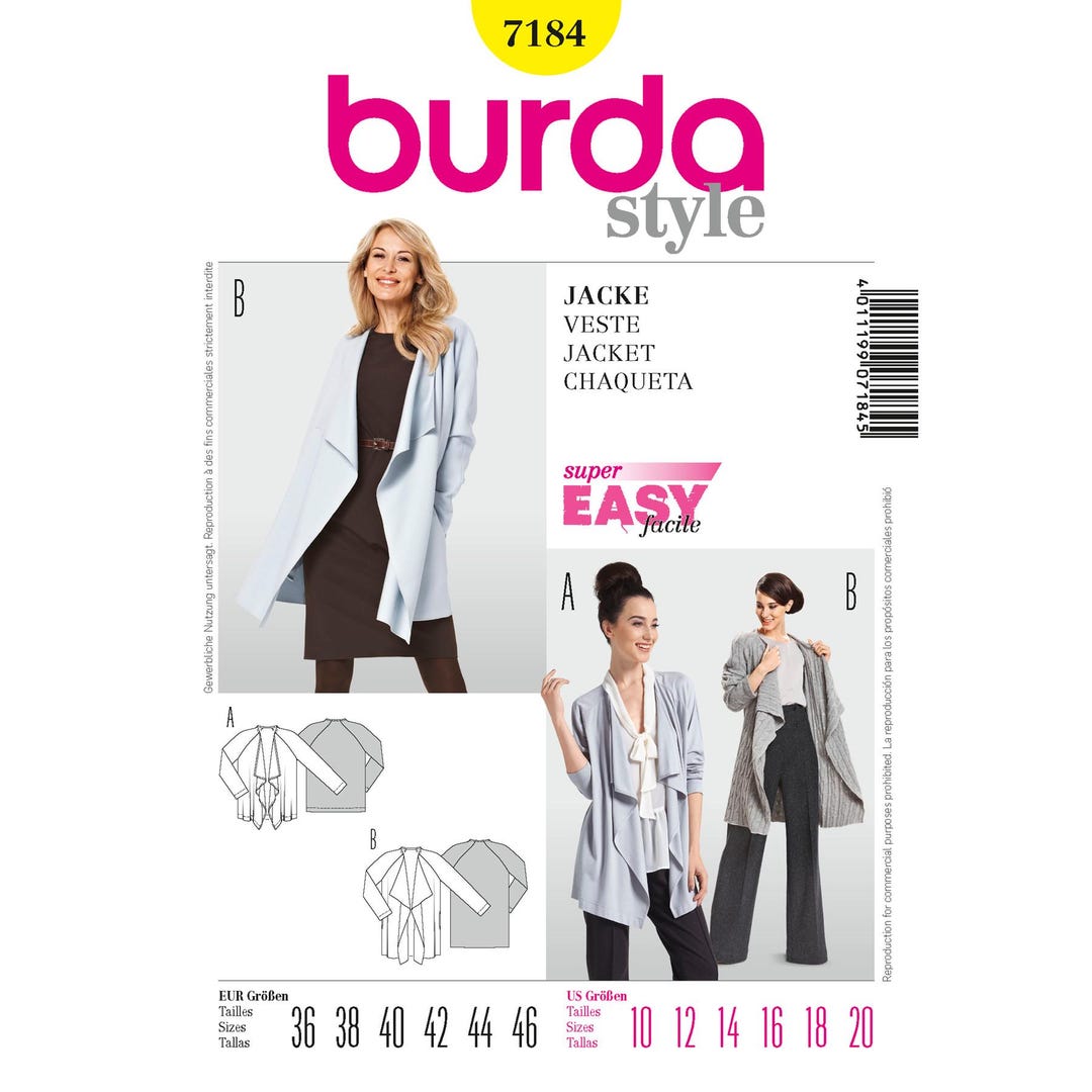 Misses' Jacket Burda Style Sewing Pattern 7184 Uncut, FF - Etsy
