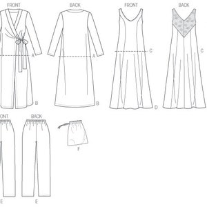 Misses Side-tie Robe, Top, Gown, Pants and Drawstring Bag Butterick ...