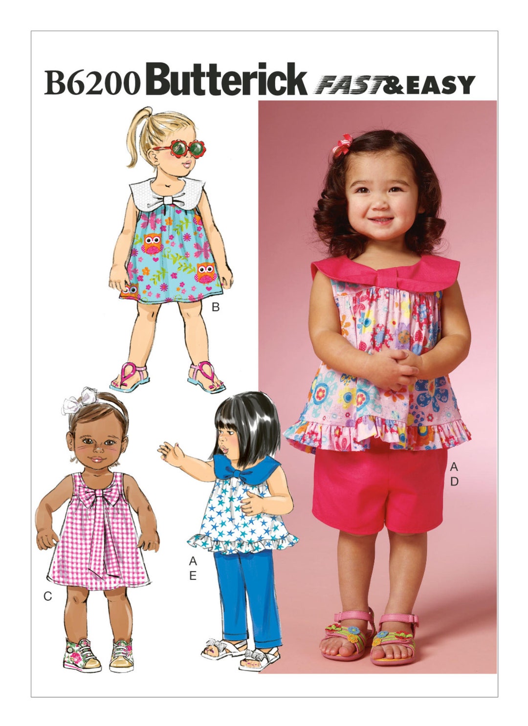 Toddlers' Yoke Top, Dresses, Shorts and Pants Butterick Sewing Pattern ...