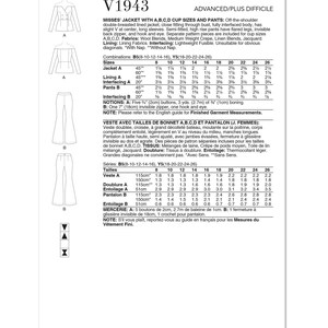 Misses' Jacket and Pants Vogue Sewing Pattern V1943 Uncut, FF - Etsy
