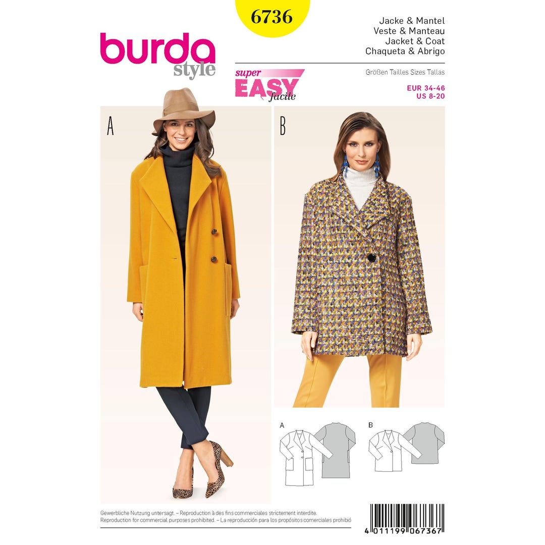 Misses' Jackets and Coats Burda Style Sewing Pattern 6736 Uncut, FF - Etsy