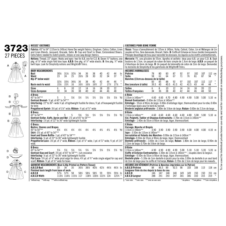 Misses Costume Dresses Simplicity Sewing Pattern 3723 Uncut, FF - Etsy