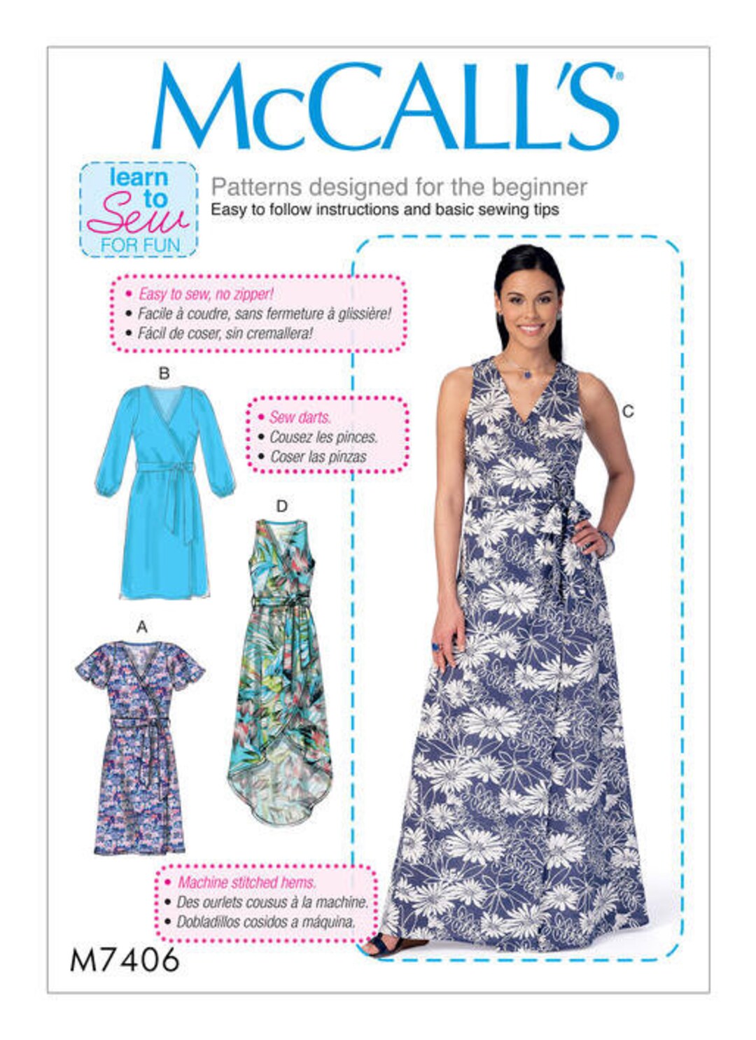 Misses' Wrap Dresses and Belt Mccall's Sewing Pattern M7406 Uncut, FF ...