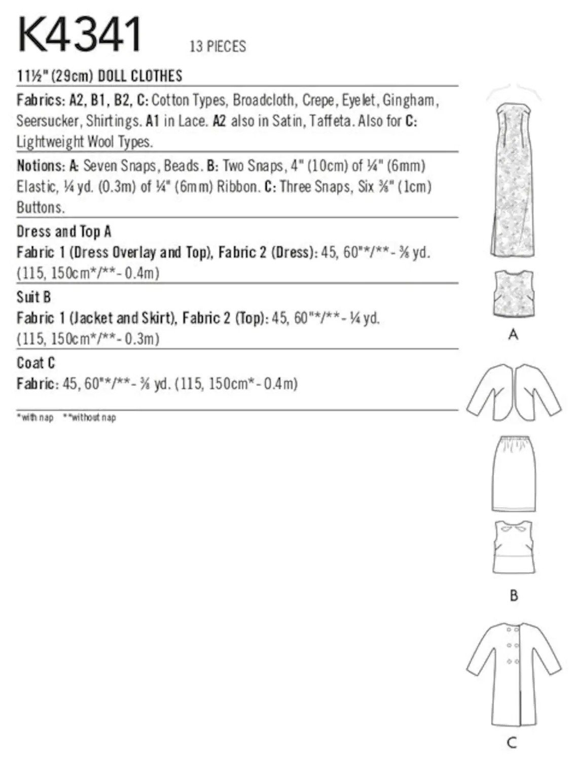 11.5 Inch Doll Kwik Sew Sewing Pattern K4341 - Etsy