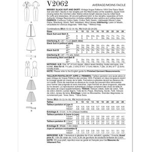 1950s Misses' Slack Suit and Skirt Vogue Sewing Pattern V2062 Uncut, FF ...