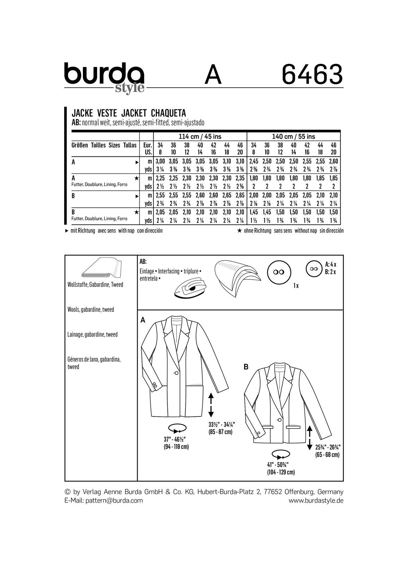 Misses' Blazer Burda Style Sewing Pattern 6463 Uncut, FF - Etsy
