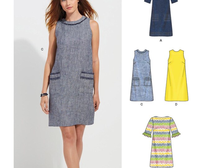 Misses' Dress With Neckline, Sleeve, and Pocket Variations New Look ...