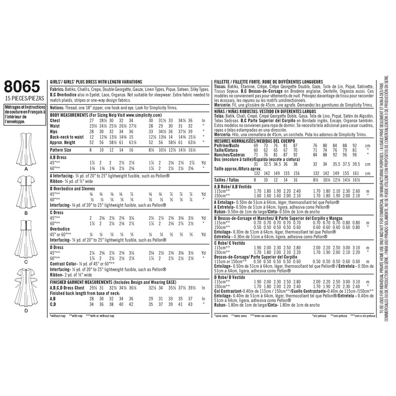 Girls' and Girls' Plus Dress or Popover Dress Simplicity Sewing Pattern 8065 Uncut, FF - Etsy