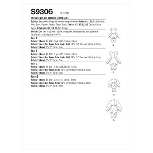 Plush Bears & Bunnies in Two Sizes Simplicity Sewing Pattern S9306 ...