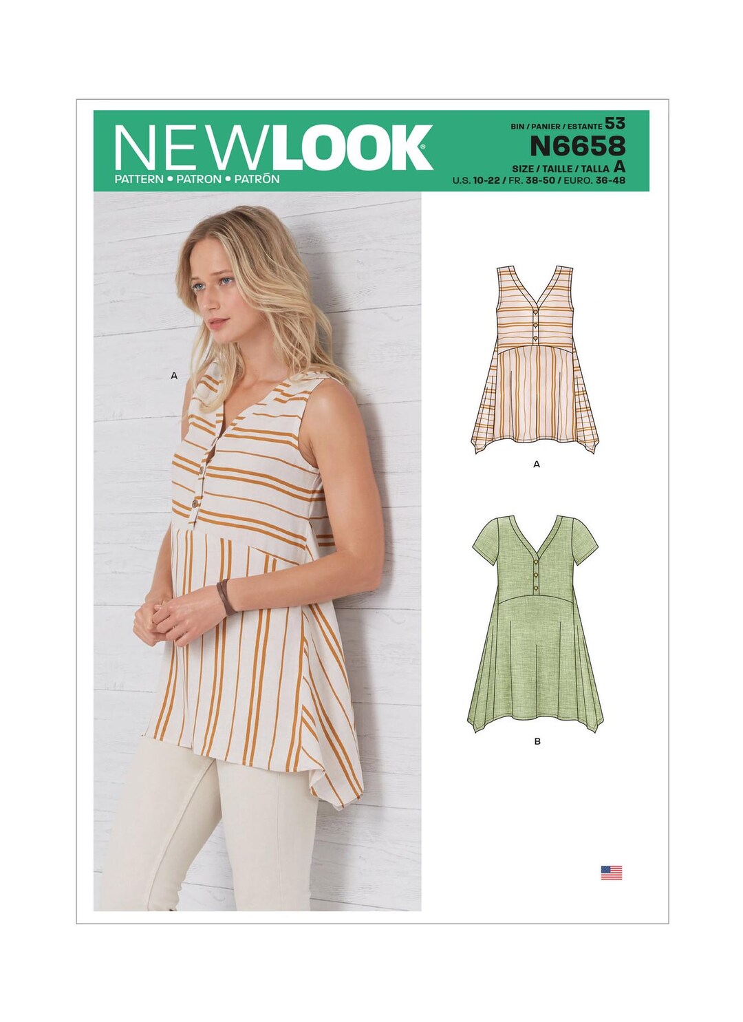 Misses' Handkerchief Hemmed Top New Look Sewing Pattern N6658 Uncut, FF ...
