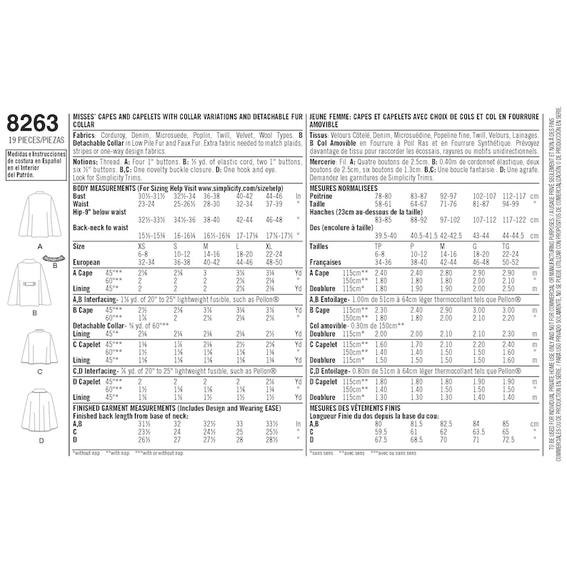 Misses Capes and Capelets Simplicity Sewing Pattern 8263 Uncut, FF - Etsy