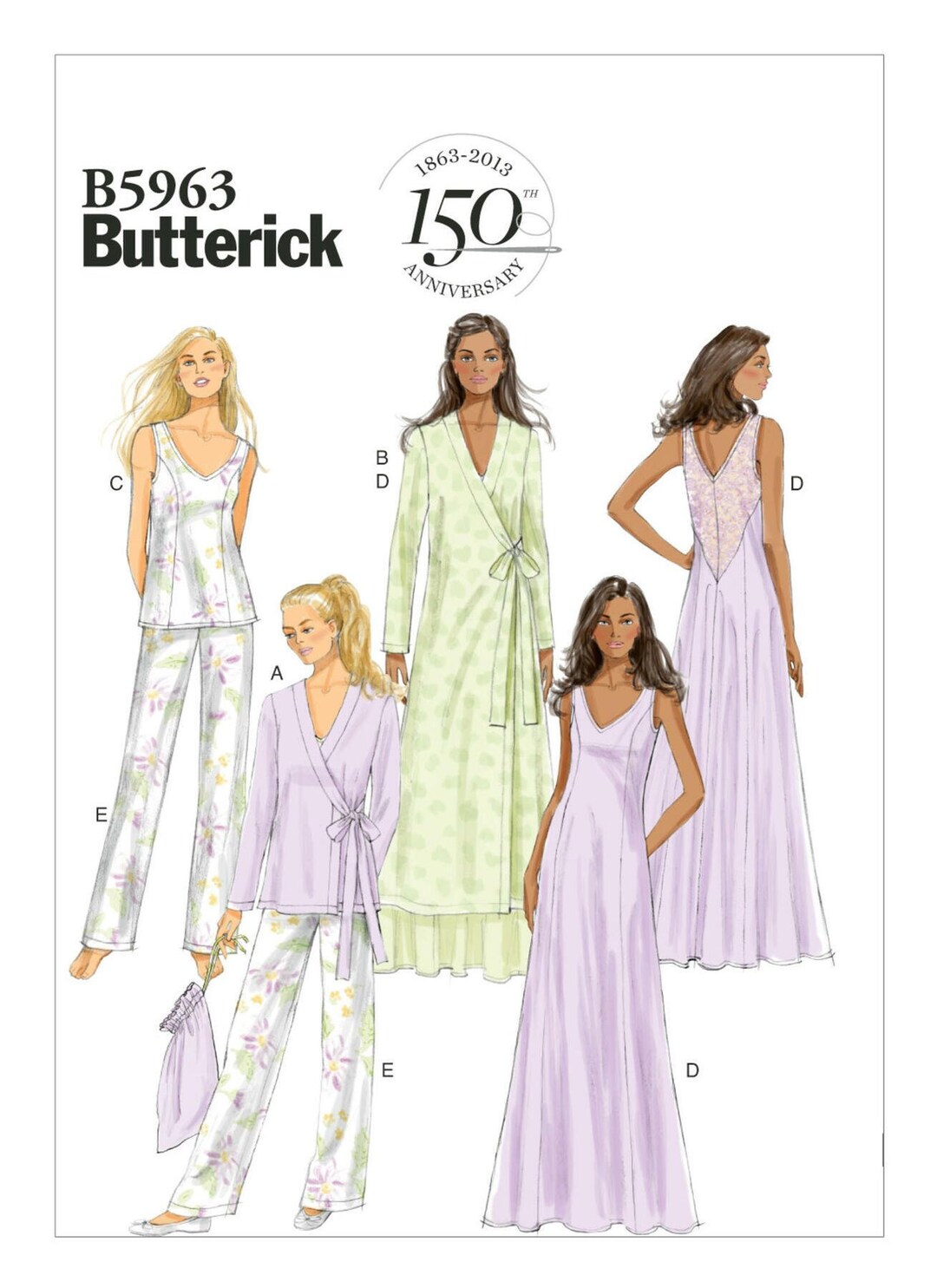 Misses Side-tie Robe, Top, Gown, Pants and Drawstring Bag Butterick ...