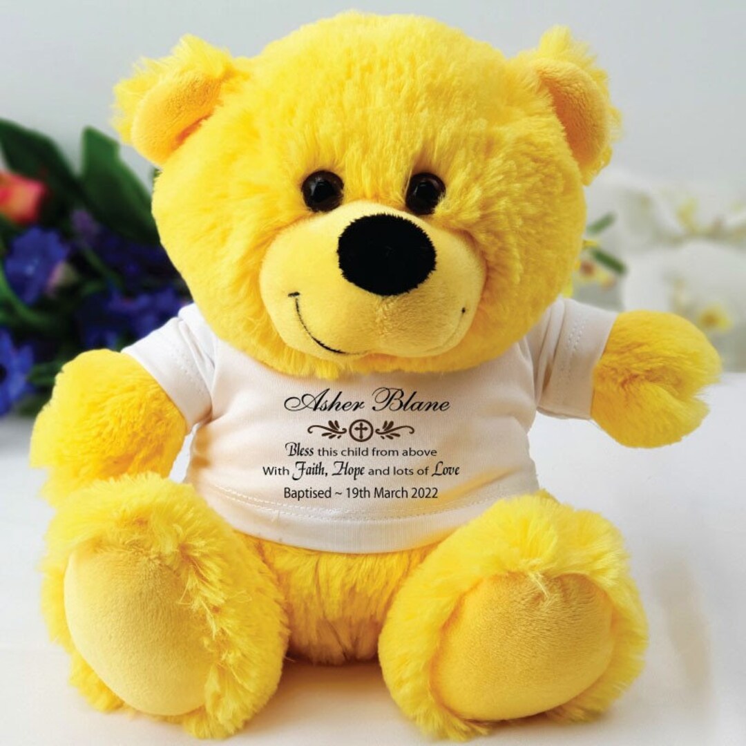 Personalised Baptism Teddy Bear Yellow Plush Baptism Christening Gift ...
