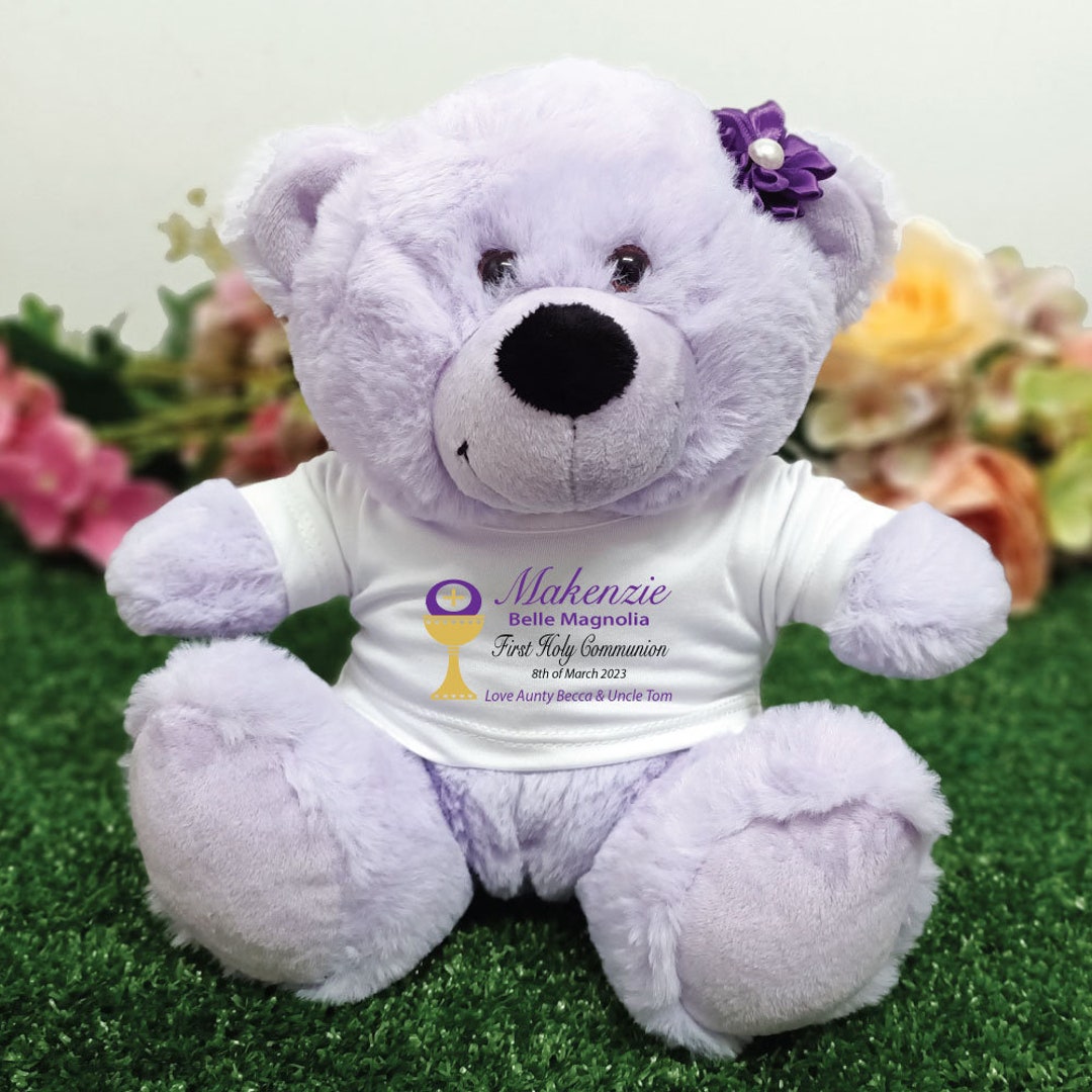 Holy Communion Personalised Bear Lavender Unique Gifts for Confirmation ...
