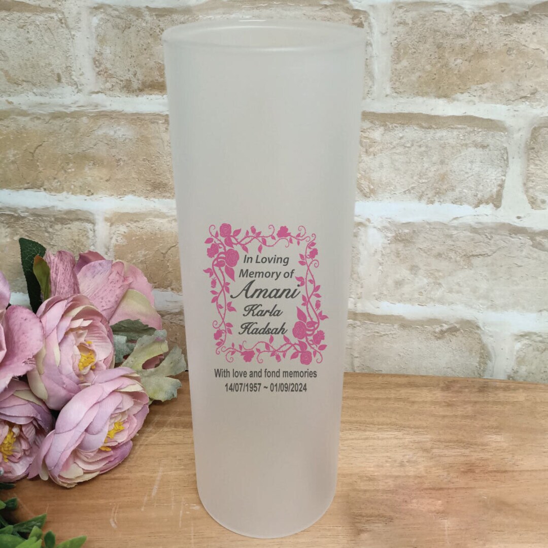 In Loving Memory Frosted Glass Memorial Vase Remembrance Sympathy Gift ...