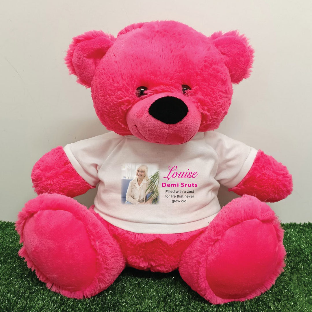 Personalised Memorial Photo Teddy Bear 40cm Hot Pink Memorial Gift ...