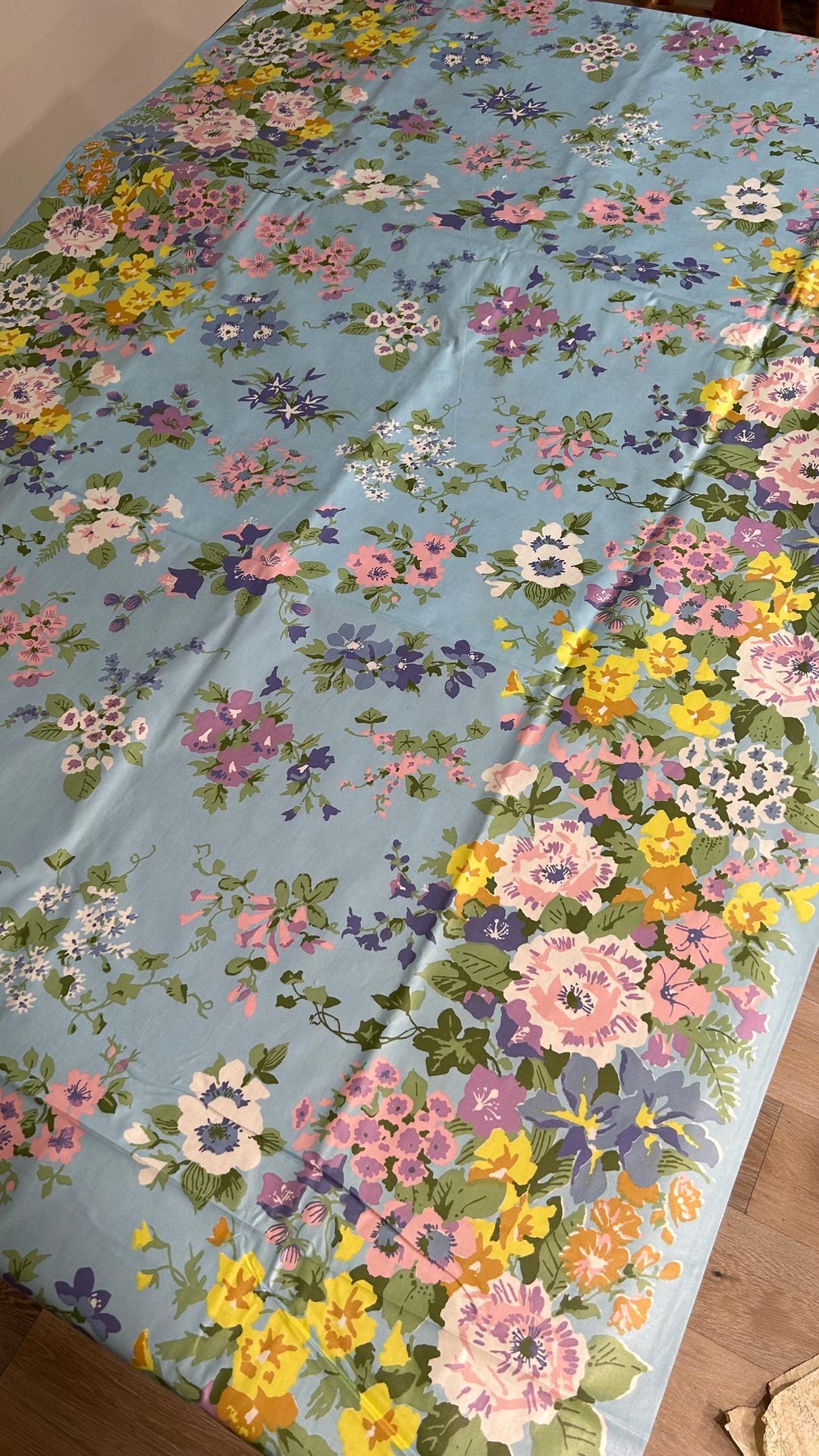 Vintage Floral Chintz Fabric - Vintage Blue Chintz - Vintage Large ...