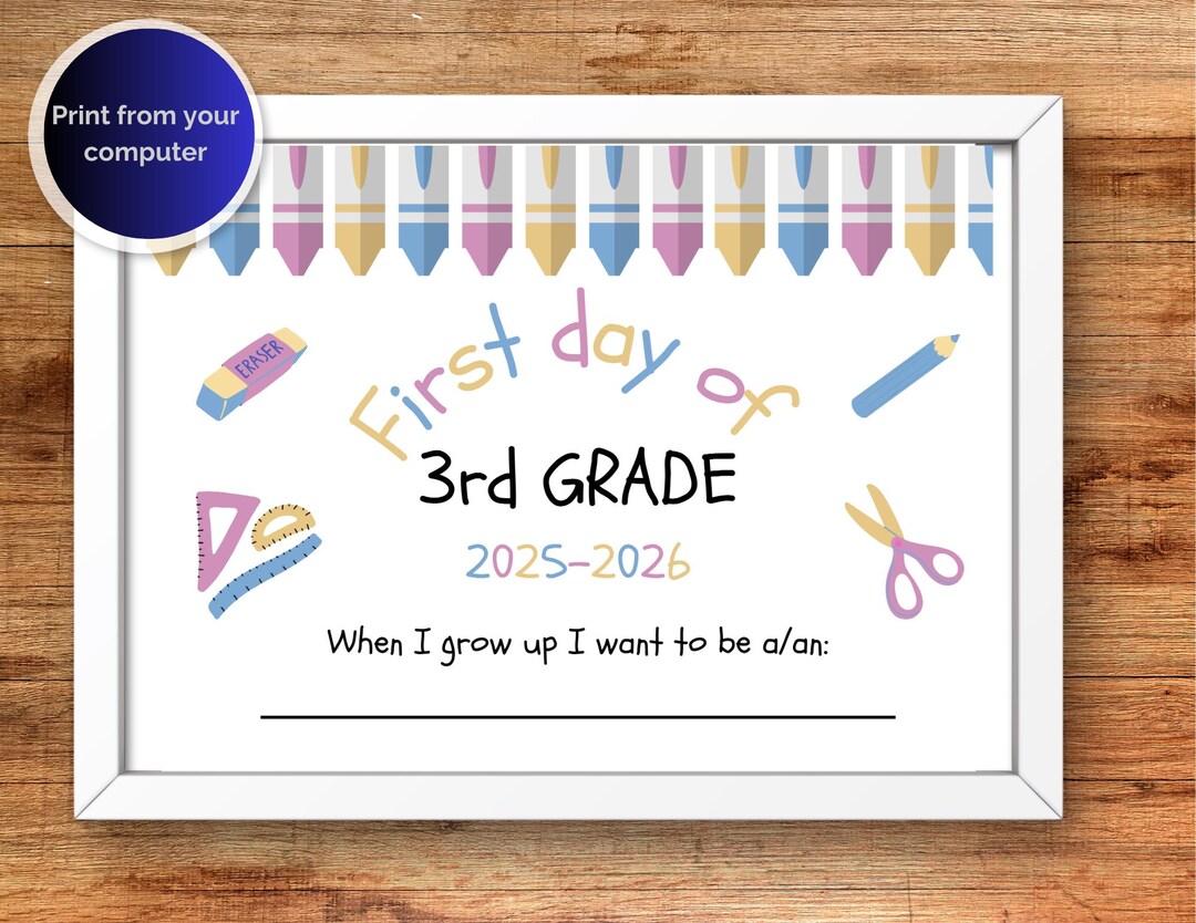 First Day of 3rd Grade Sign 2025, Instant Digital Download, Printable ...
