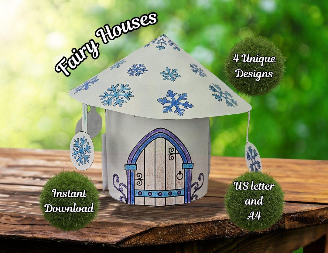 Fairy Houses Printable Paper Activity, Paper Craft Kit, Cut and Color ...