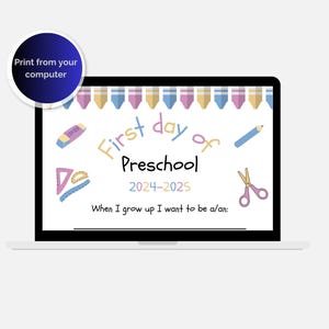 First Day of Preschool Sign, Instant Digital Download, Printable First ...