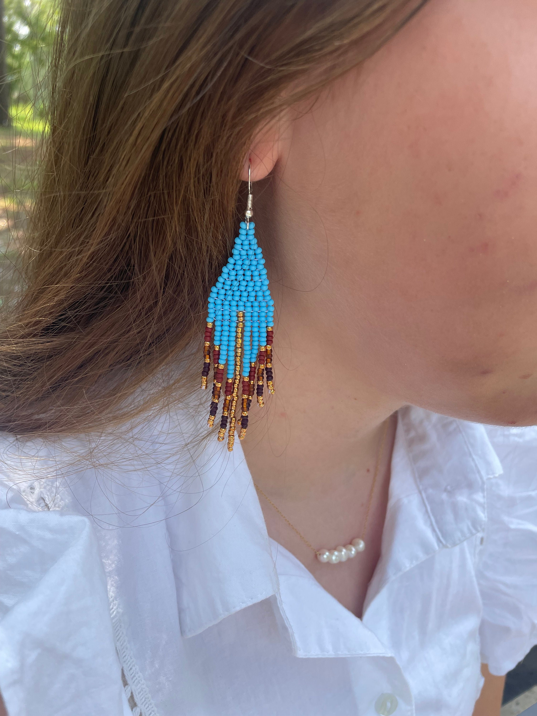 Turquoise and Rust Earrings Handmade, Blue Boho Earrings Fringe ...