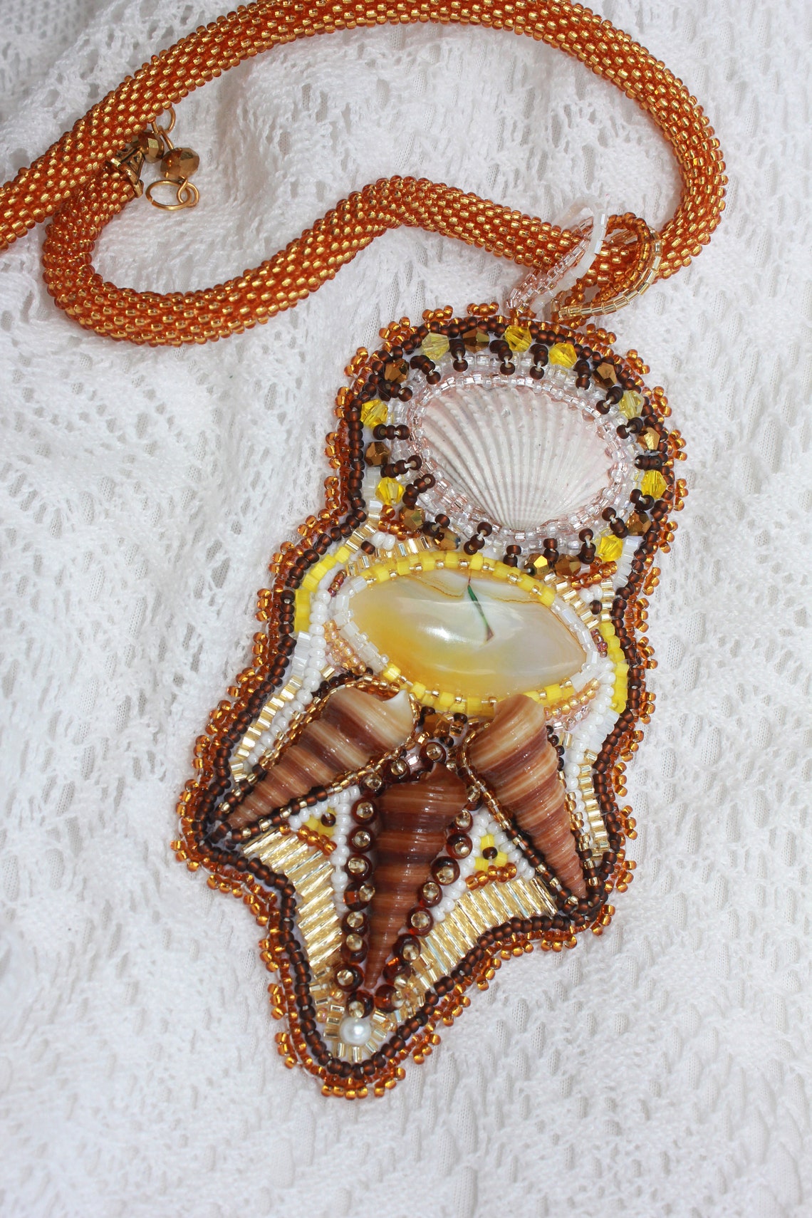Big Shell Necklace Embroidered Unique Artistic Necklace - Etsy