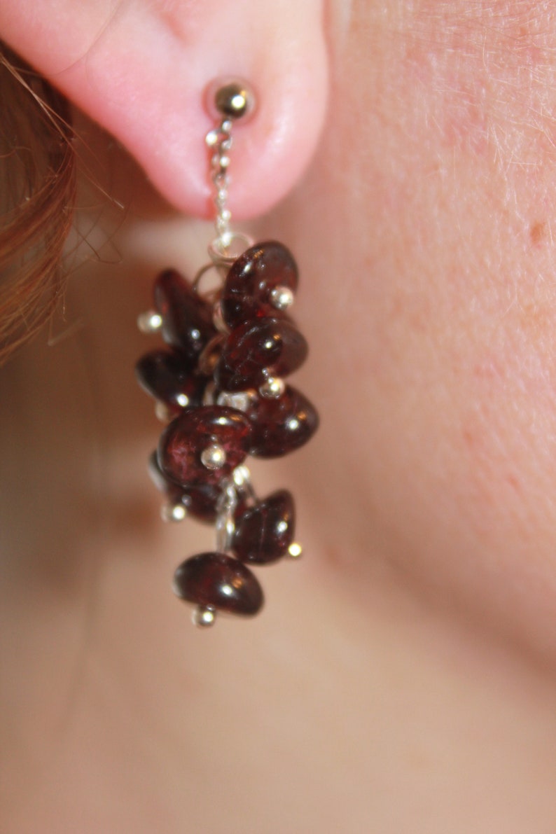 Red Garnet Earrings Dangle Earrings Cluster Statement Minimalist ...