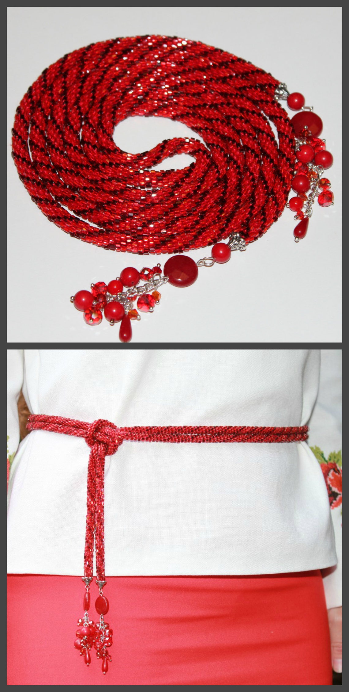 Christmas Ruby Red Bead Necklace Beaded Layered Necklace - Etsy