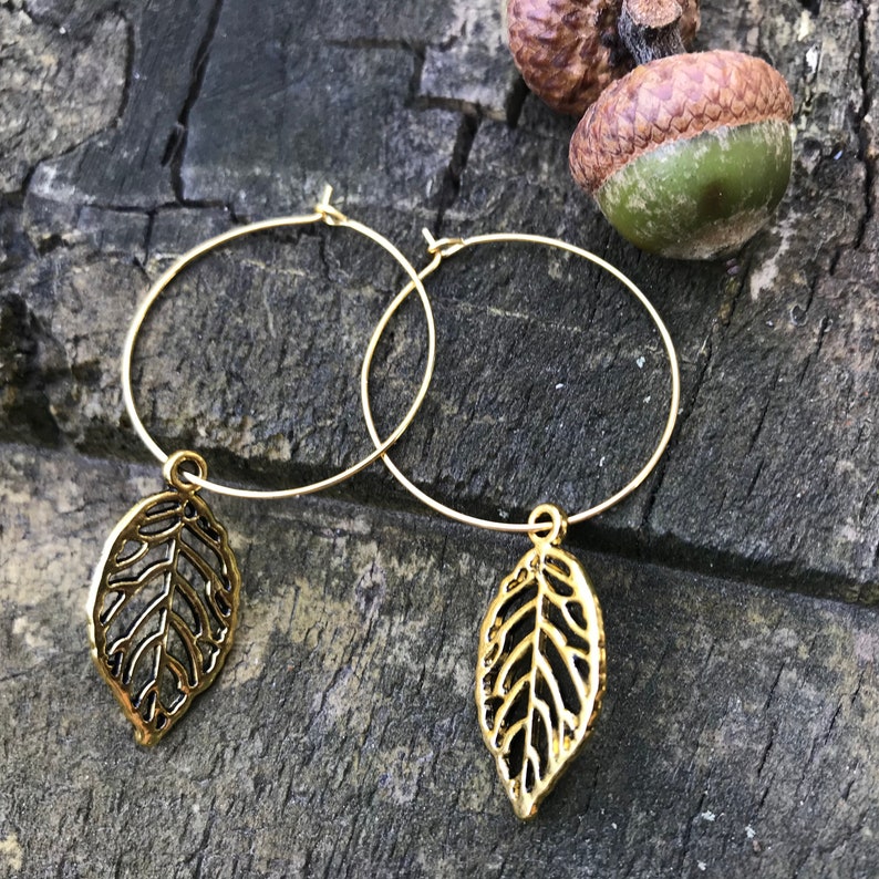 Fall Earrings Gold Leaf Earrings Hoops Woodland Jewelry for - Etsy