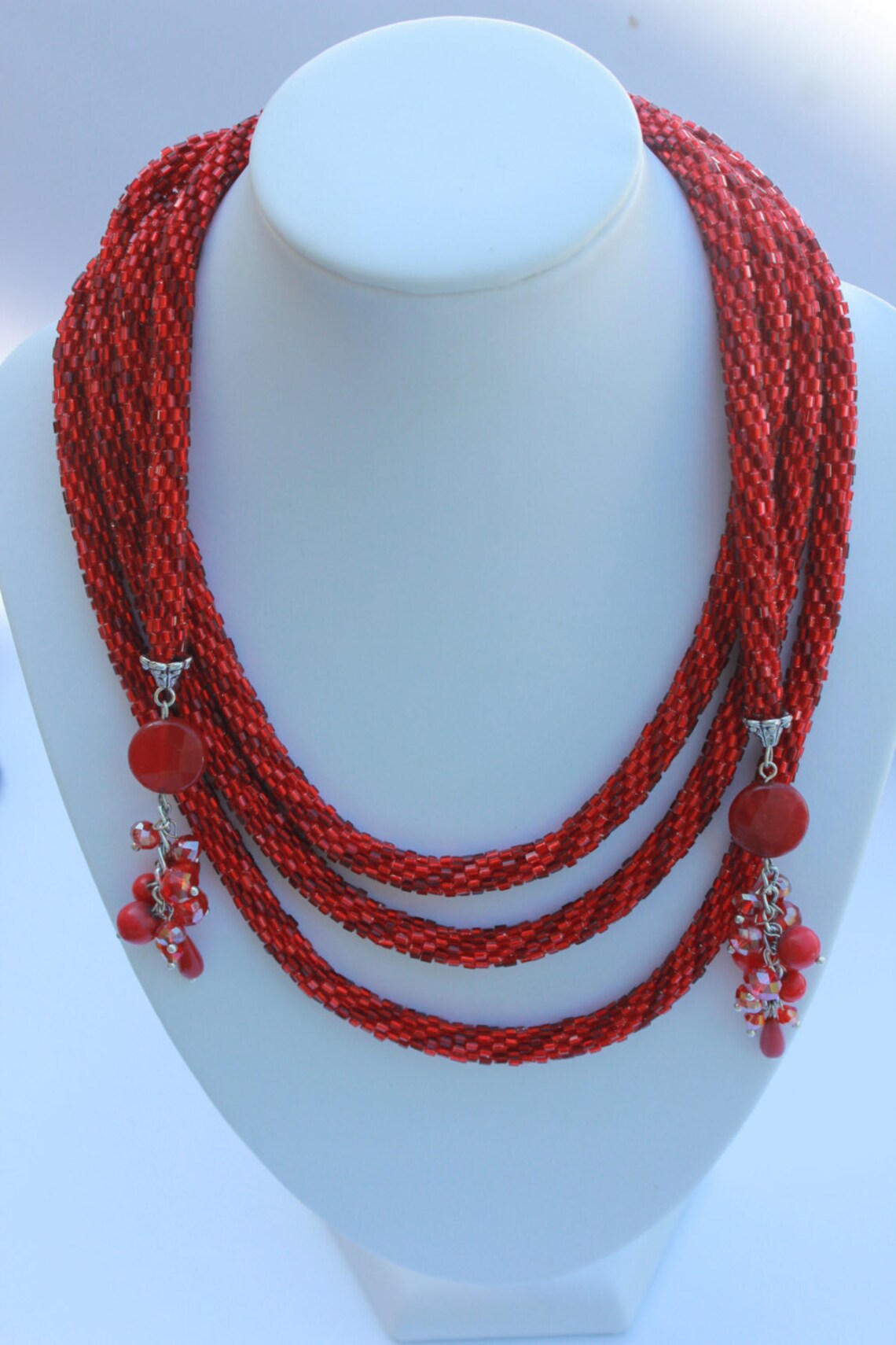 Christmas Ruby Red Bead Necklace Beaded Layered Necklace | Etsy