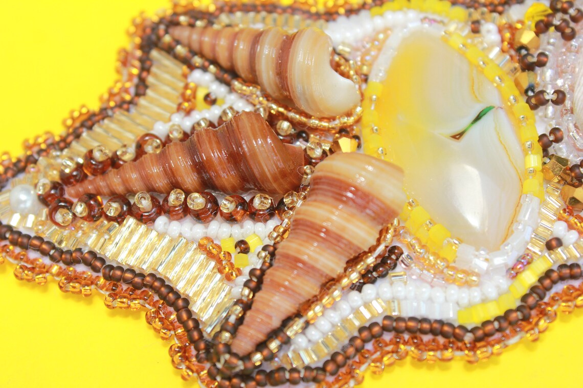 Big Shell Necklace Embroidered Unique Artistic Necklace - Etsy