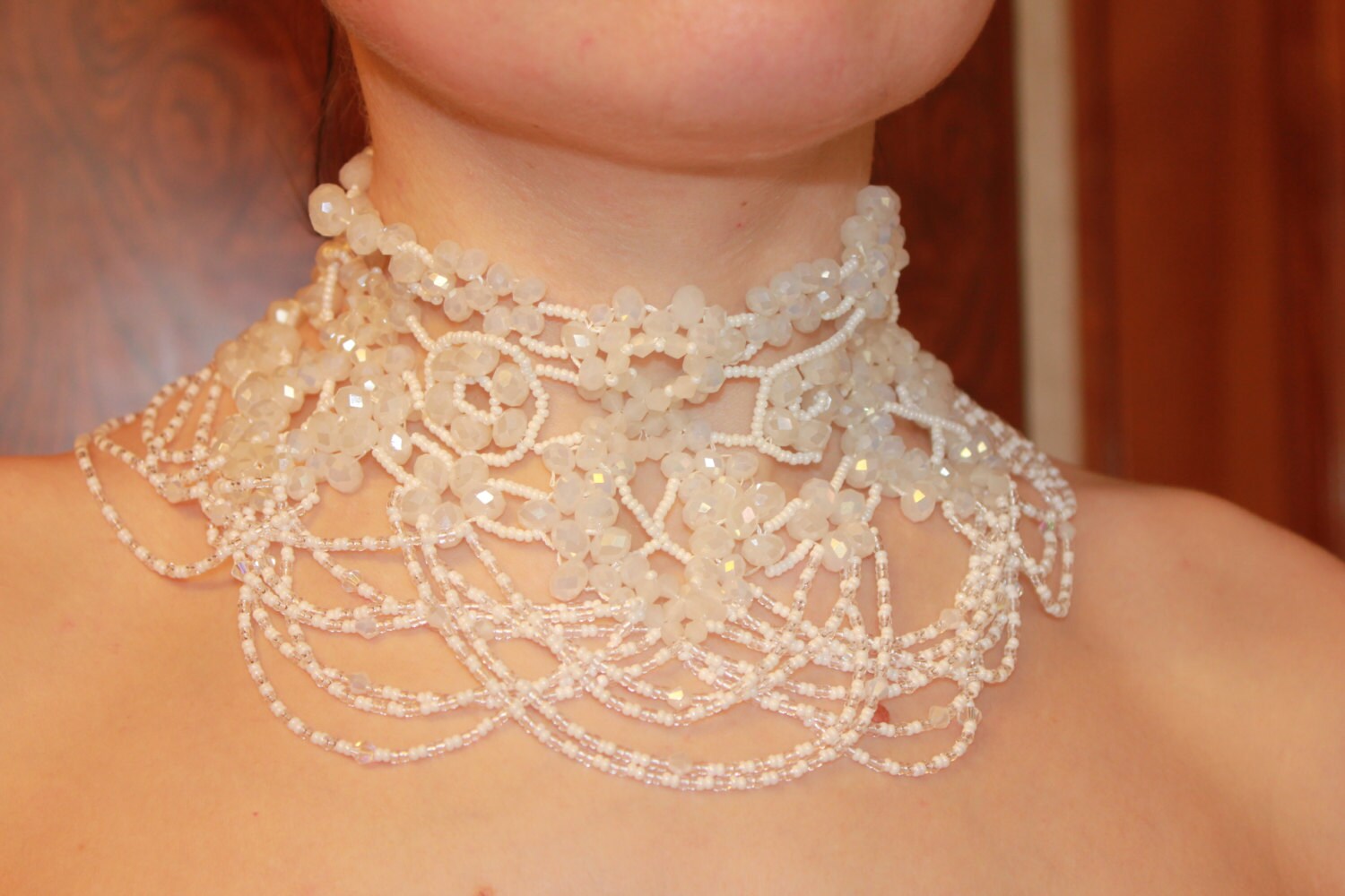 White beaded wedding collar necklace crystal choker for | Etsy